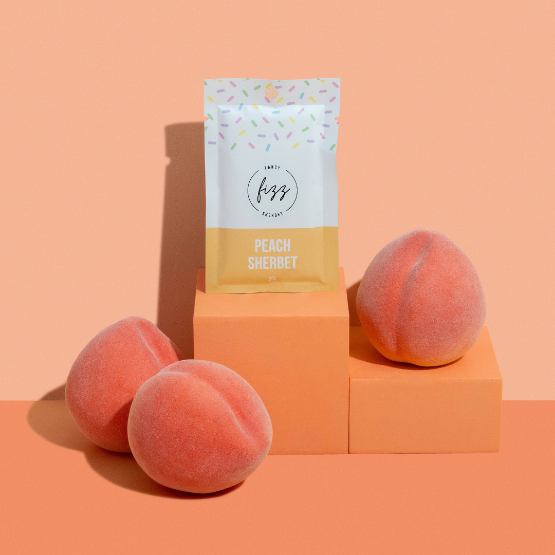 Fizz Sherbet - Peach flavour. Sweet. Sour. Fizzy. Fun. Delivered.