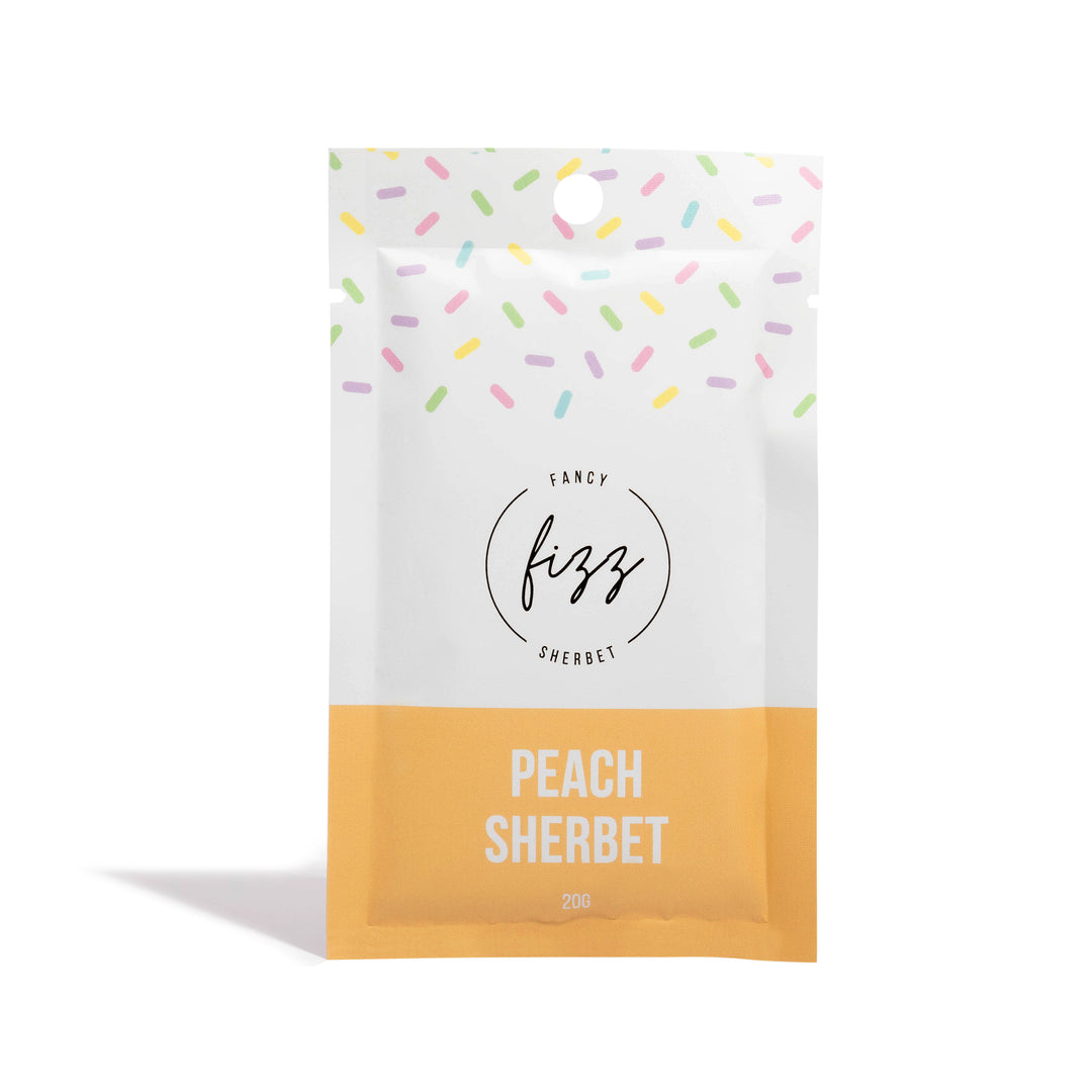 Fizz Sherbet - Peach flavour. Sweet. Sour. Fizzy. Fun. Delivered.